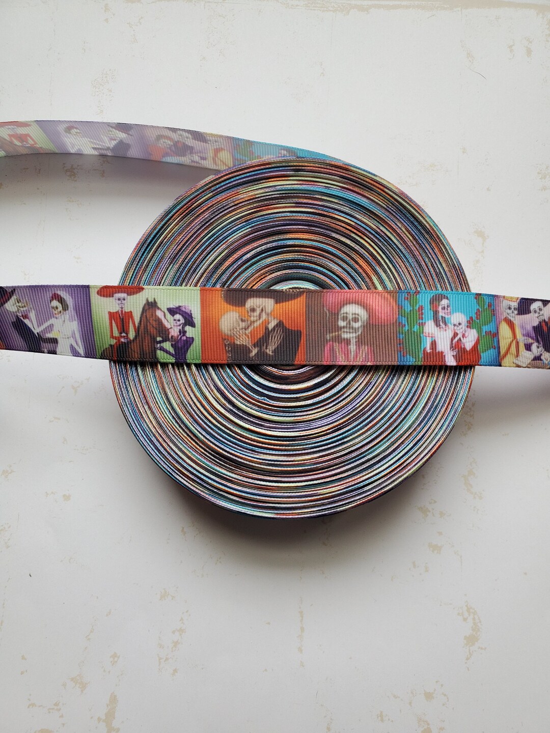Sugar Skull Ribbon, 1 Grosgrain Ribbon, Horror Ribbon, Day of the Dead ...