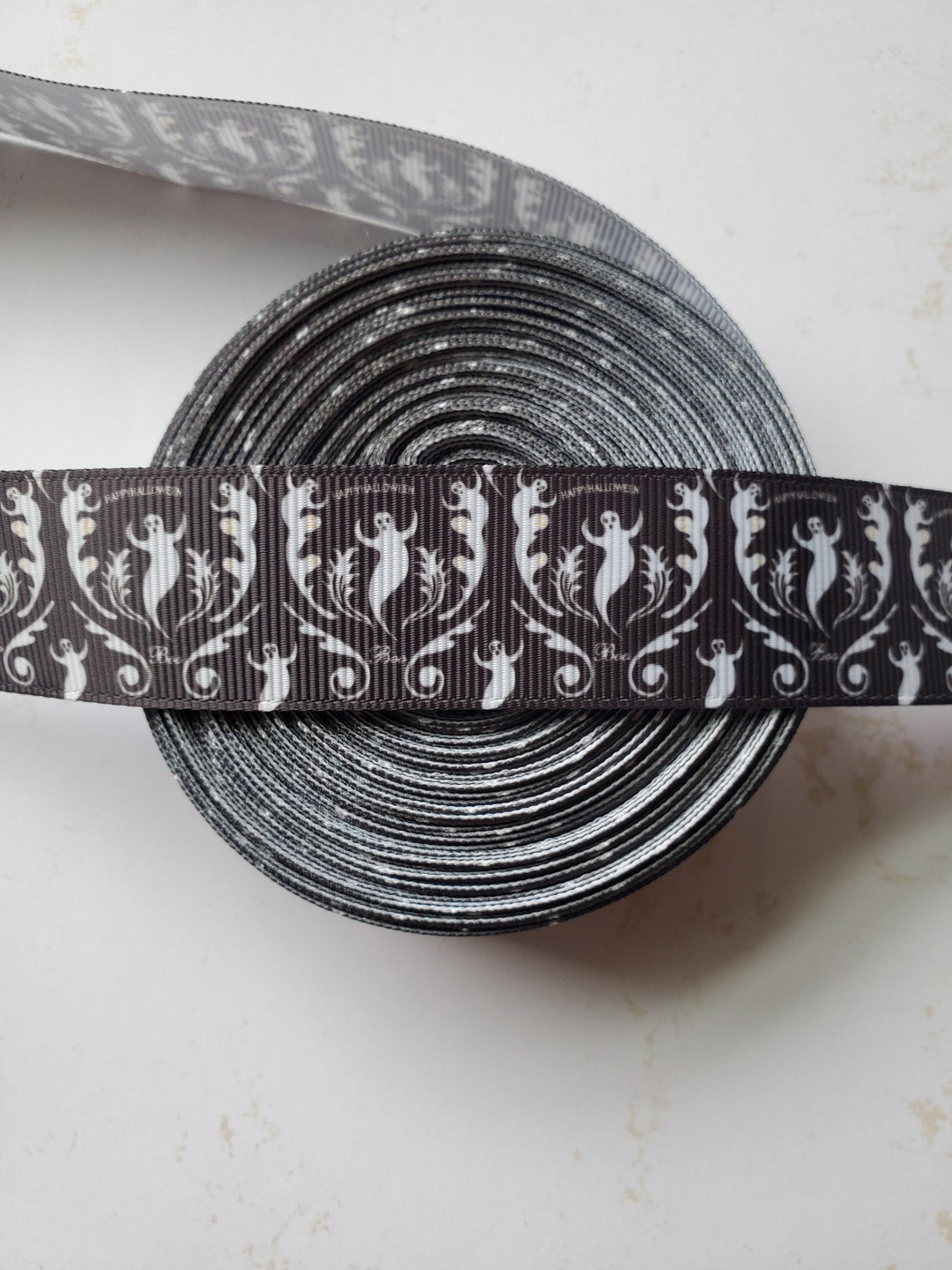 Horror Ribbon, 1 Grosgrain Ribbon, Ghost, Black and White, Gothic ...