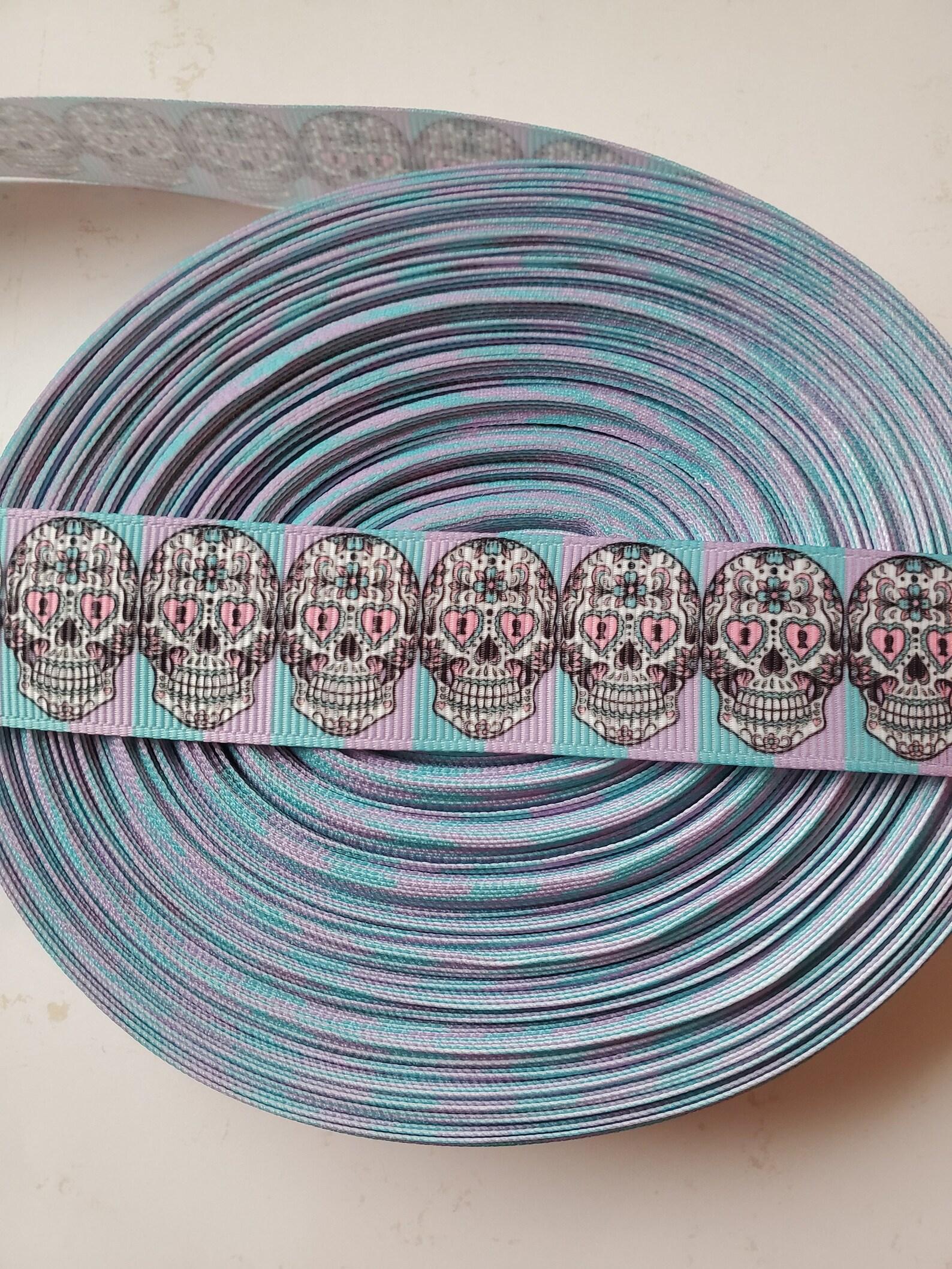 Sugar Skull Ribbon, 1 Grosgrain Ribbon, Horror Ribbon, Day of the Dead ...