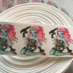 Grosgrain Ribbon, Pinup Girl, Horror Ribbon, Goth Girl, Pin up Ribbon ...