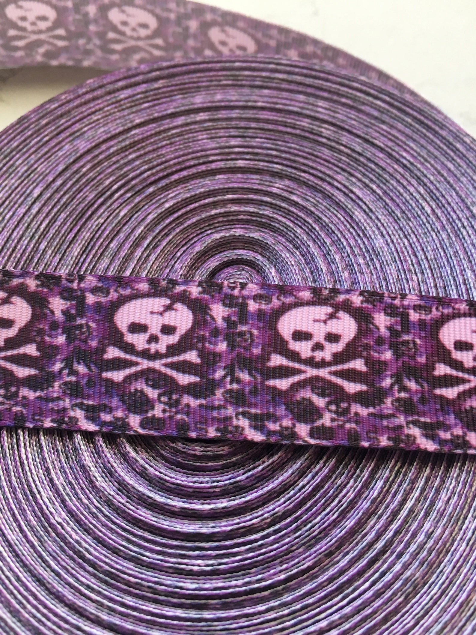 Skull Ribbon, 1 Grosgrain Ribbon, Purple Skull and Crossbone, Skulls ...
