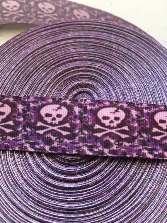 Skull ribbon 1 grosgrain ribbon Purple skull and | Etsy