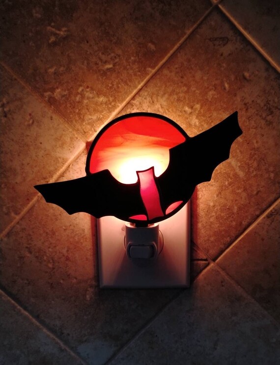 Stained Glass Bat on Moon Night Light - Etsy