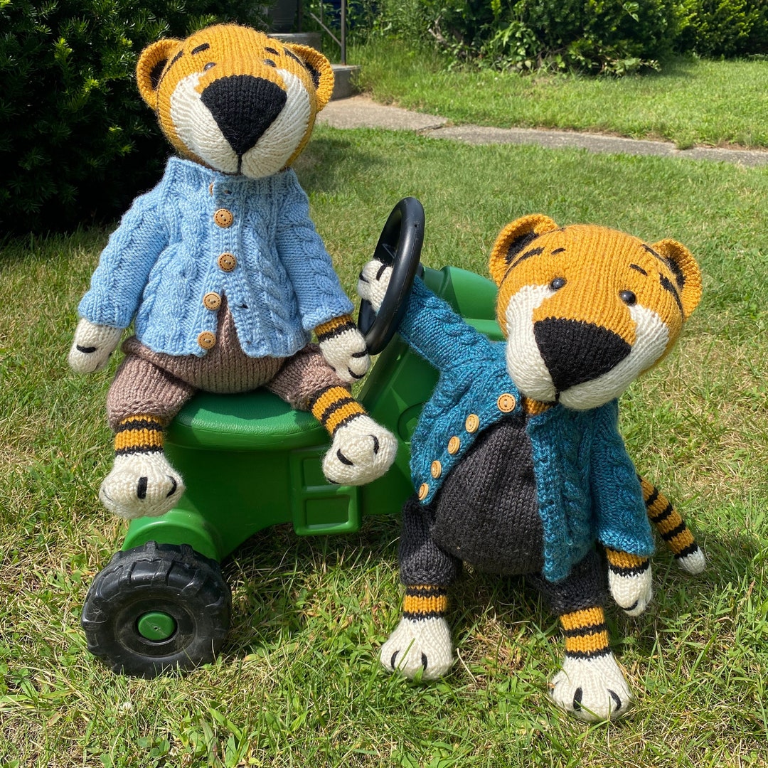 Timothy the Hand Knit Tiger With Cable Knit Sweater & Overalls Stuffed ...