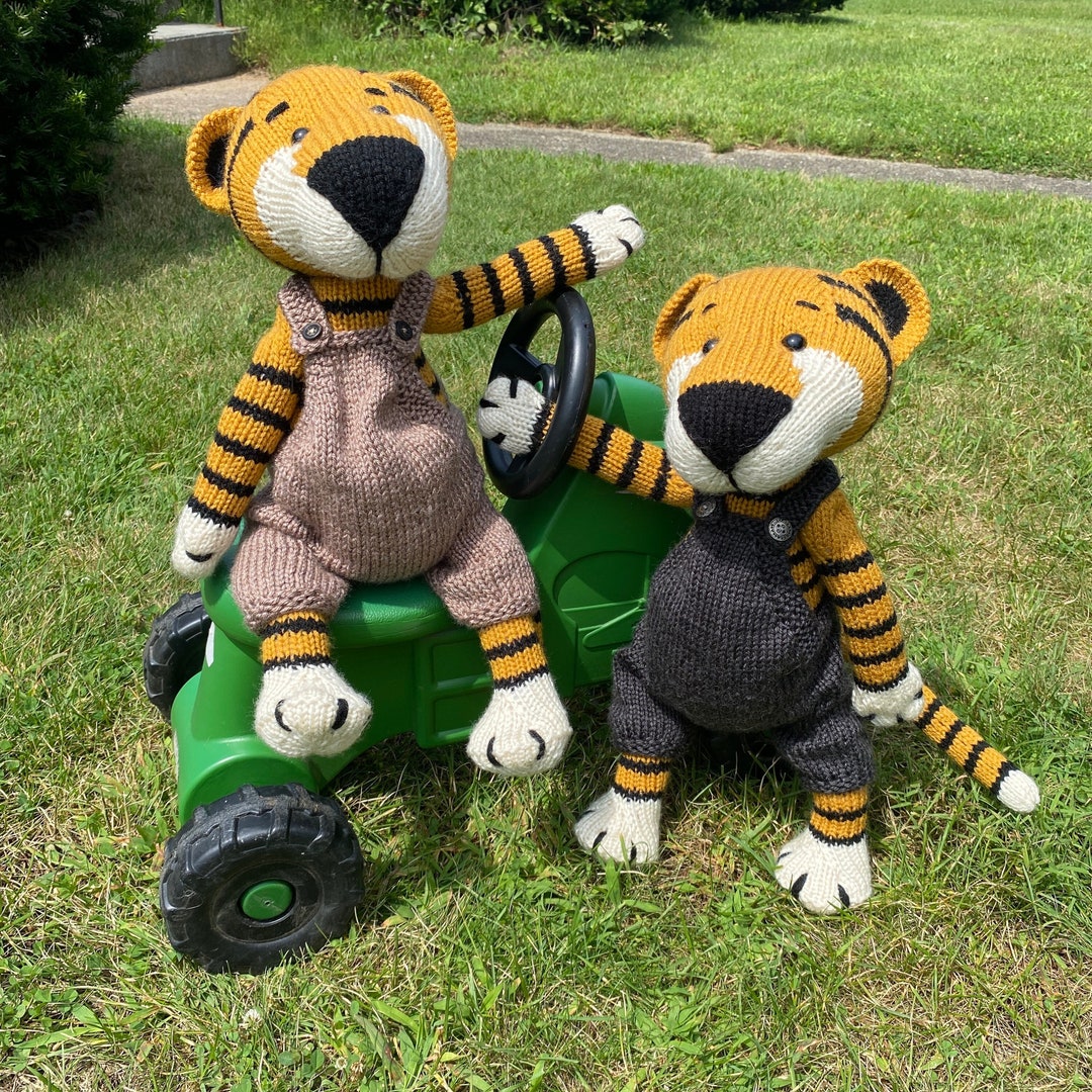 Timothy the Hand Knit Tiger With Overalls - Stuffed Animal Tiger Hand ...