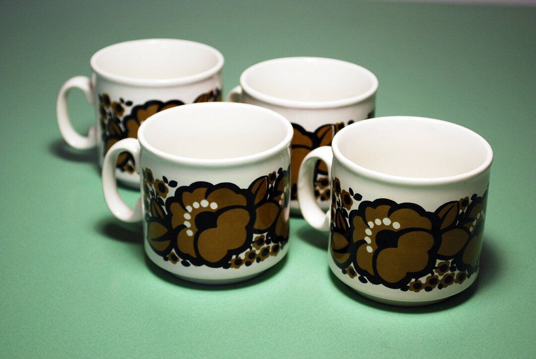 60s/1960s Vintage Tea Cup Set, Brown, Floral Tea Cup, English Tea Cups ...