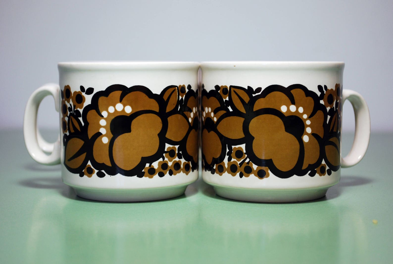 60s/1960s Vintage Tea Cup Set, Brown, Floral Tea Cup, English Tea Cups ...