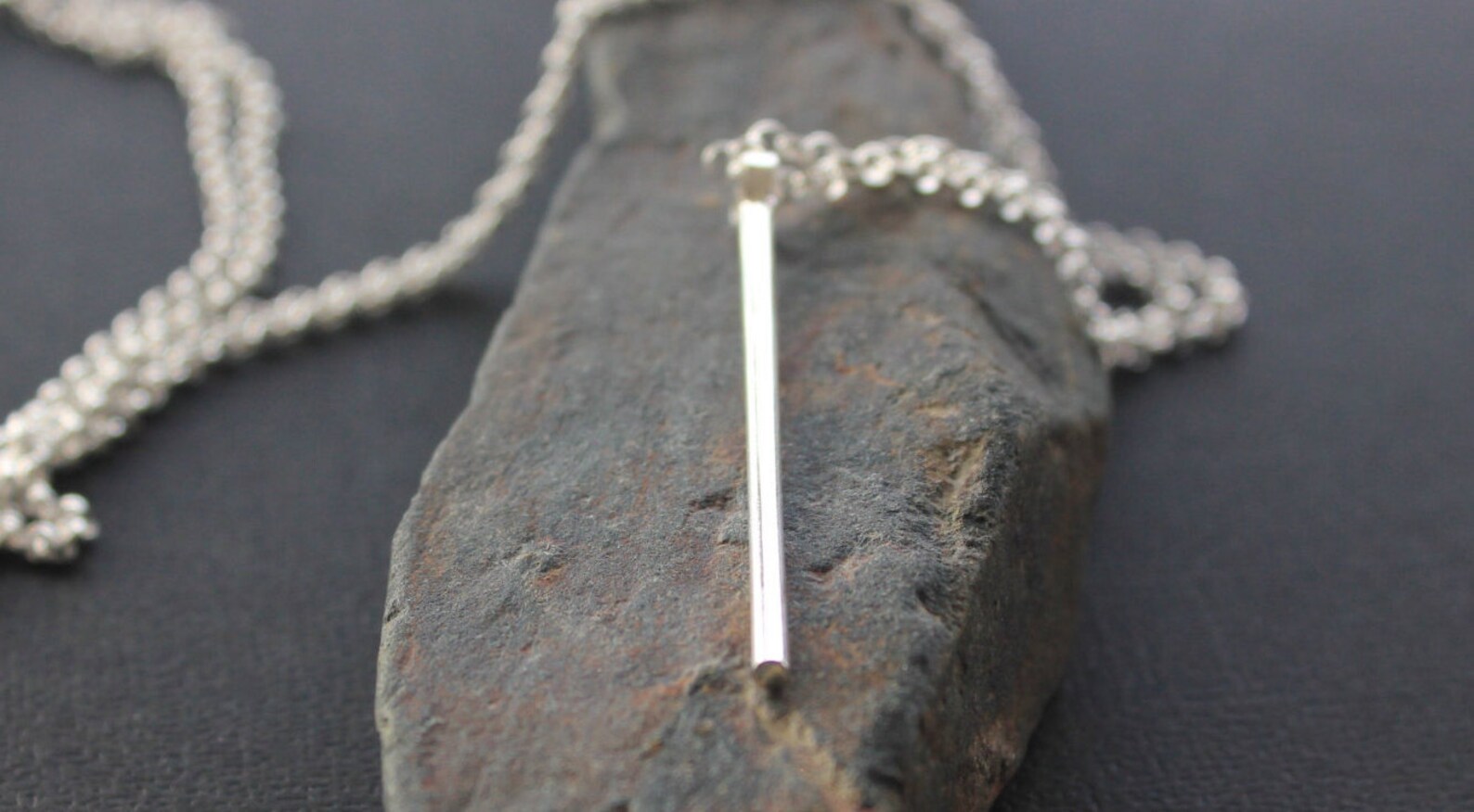 Long Silver Bar Necklace. Solid Sterling Vertical Bar Necklace ...