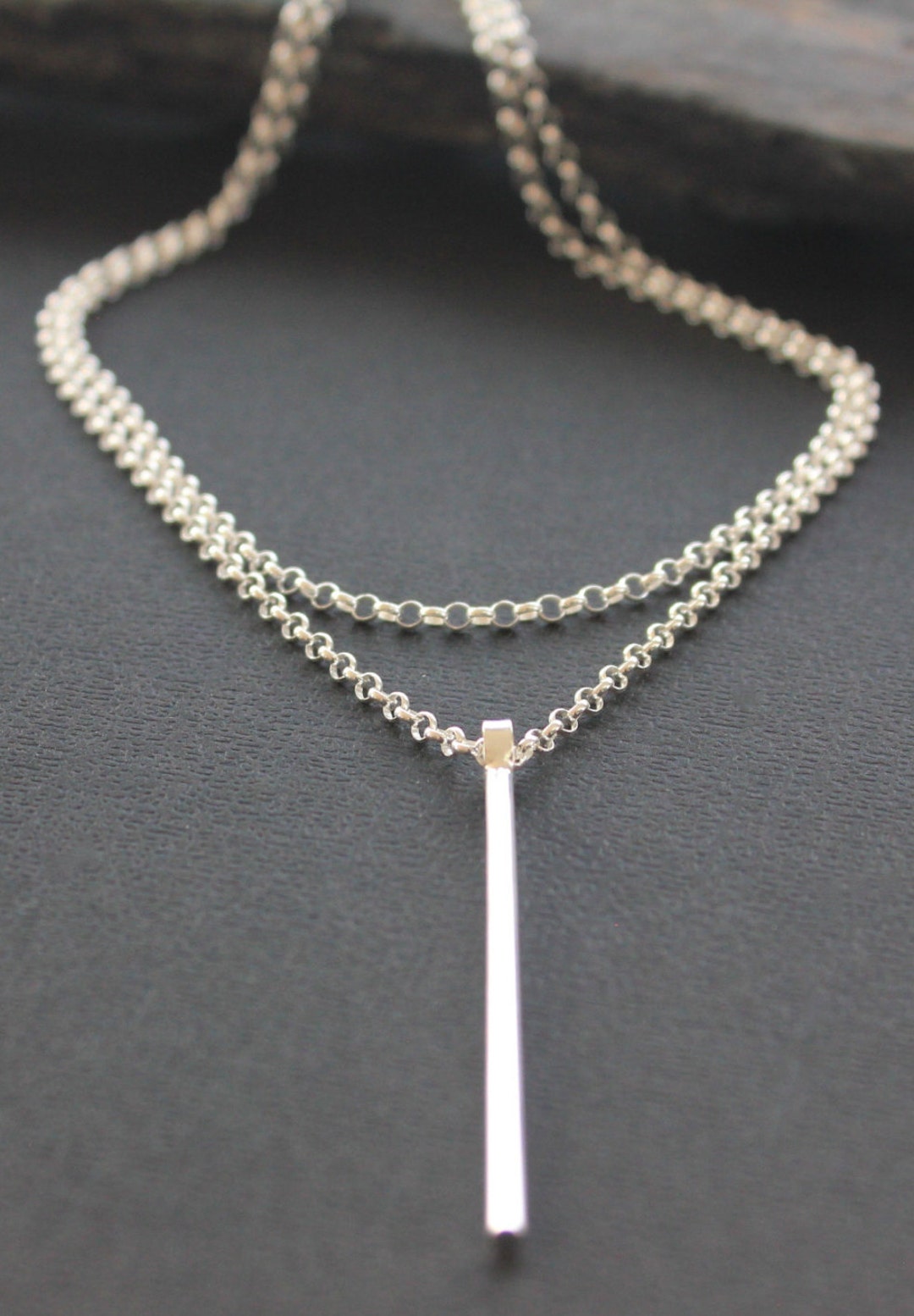 Long Silver Bar Necklace. Solid Sterling Vertical Bar - Etsy