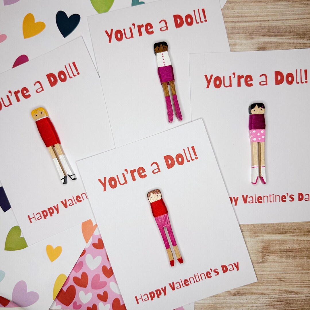 You’re a Doll! Valentine’s Day Card | Galentines Day Clothespin Doll ...