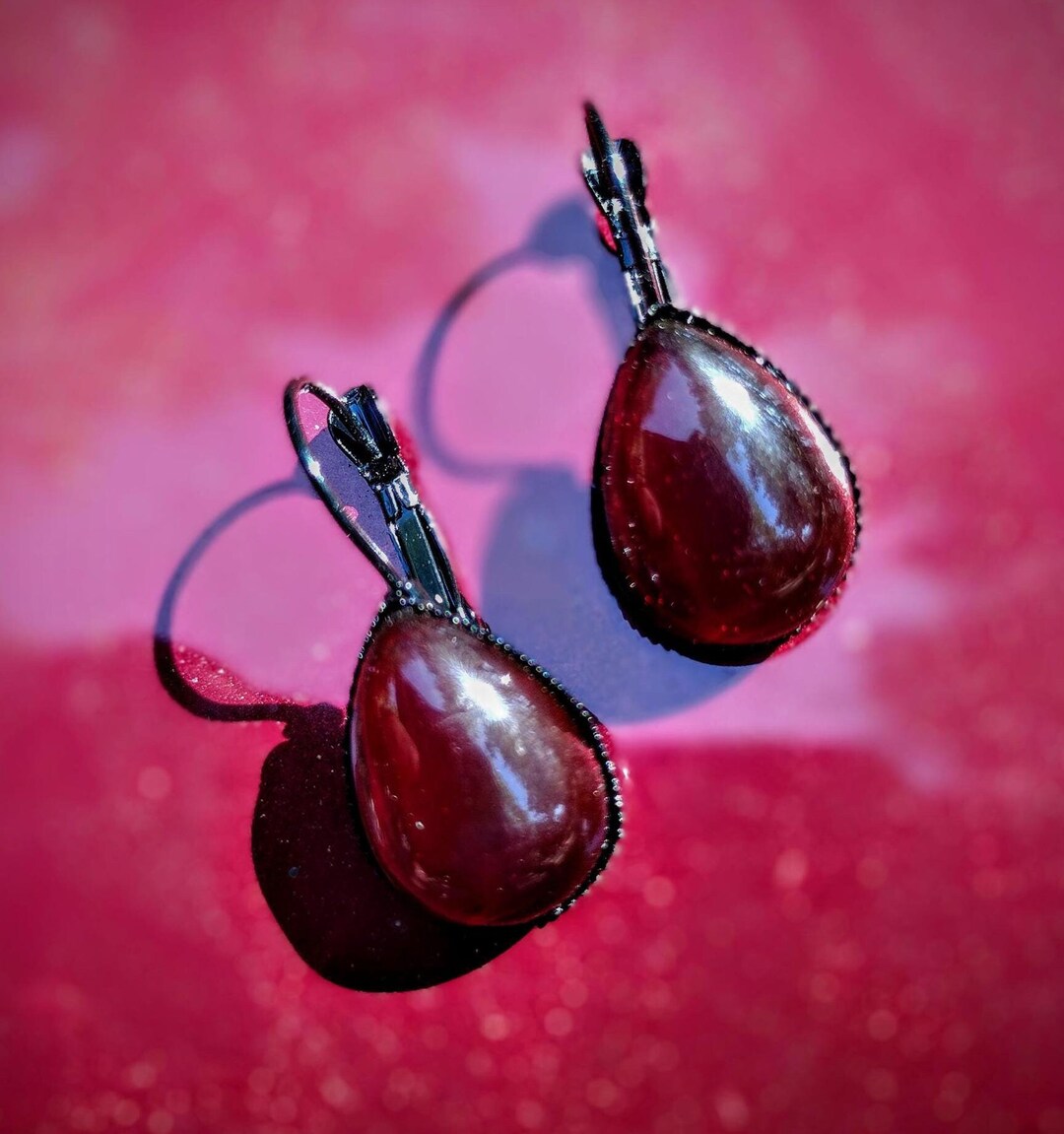 Dark Ruby Red Rhinestone Tear Drop Earrings: Gothic Halloween Jewelry ...