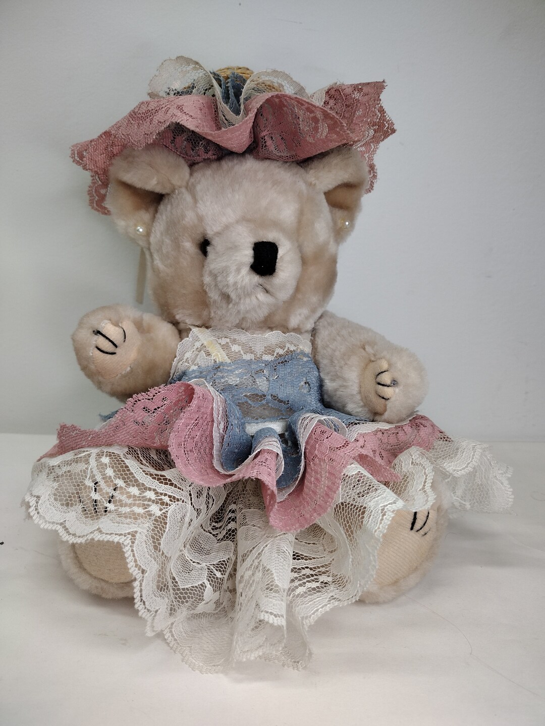 Vintage Bearly People Stuffed Teddy Bear Victorian Lace Dress ...
