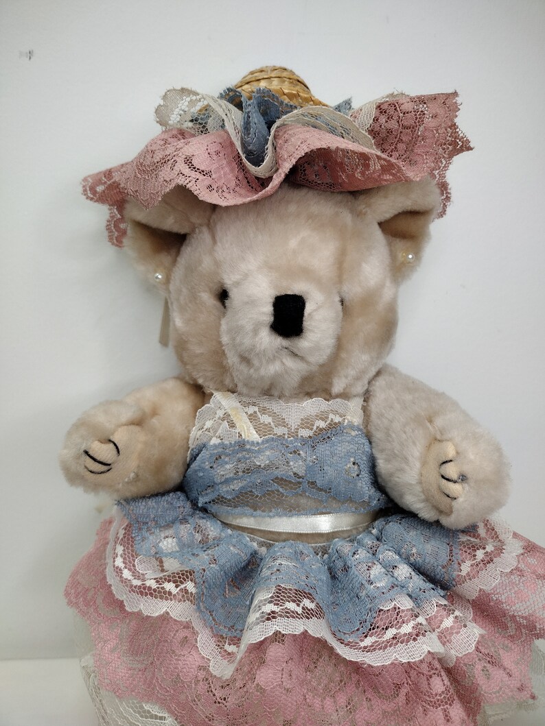 Vintage Bearly People Stuffed Teddy Bear Victorian Lace Dress ...