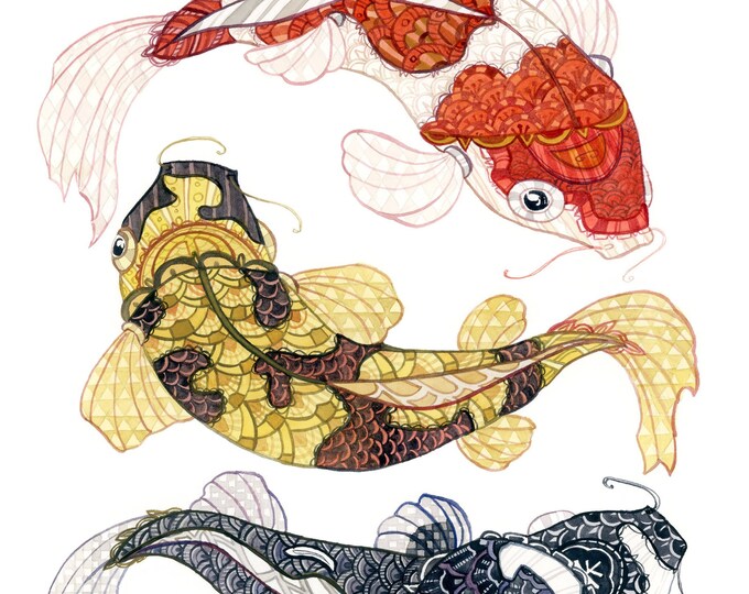 Koi Fish Watercolor Signed Archival Print // 9 X 12 Size // 11 X 14 ...