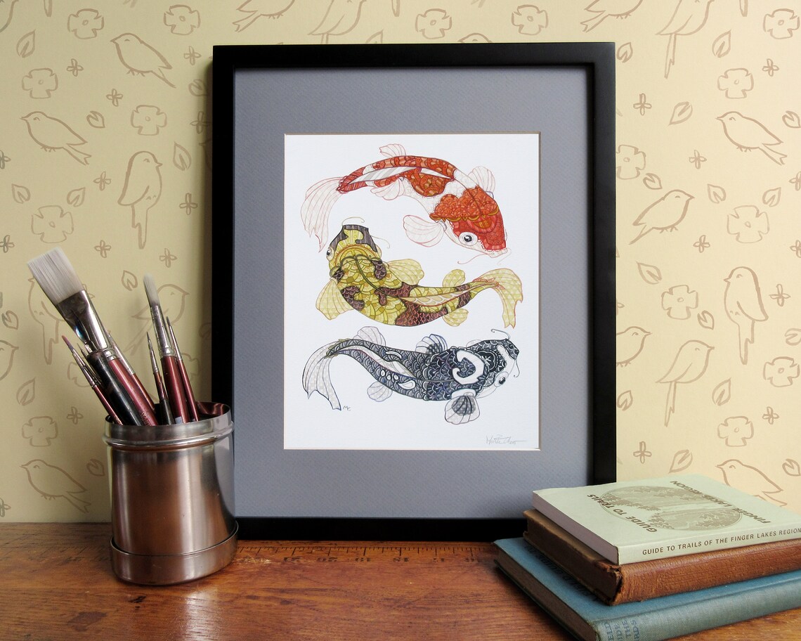 Koi Fish Watercolor Signed Archival Print // 9 X 12 Size // 11 - Etsy