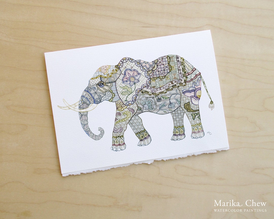 African Elephant Watercolor Card // Animal Greeting Card // 5 X7 // Art ...