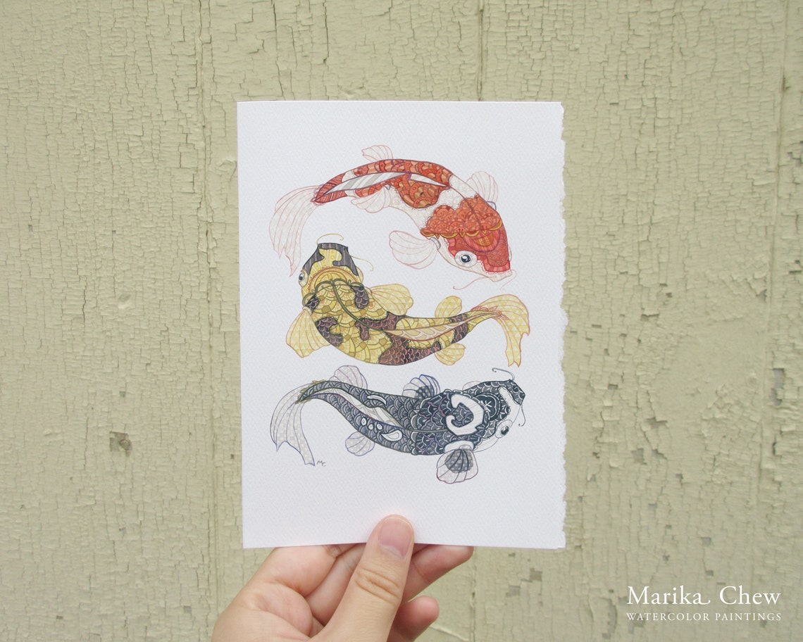 Koi Fish Watercolor Card // Animal Greeting Card // 5 X 7 Size // Art ...