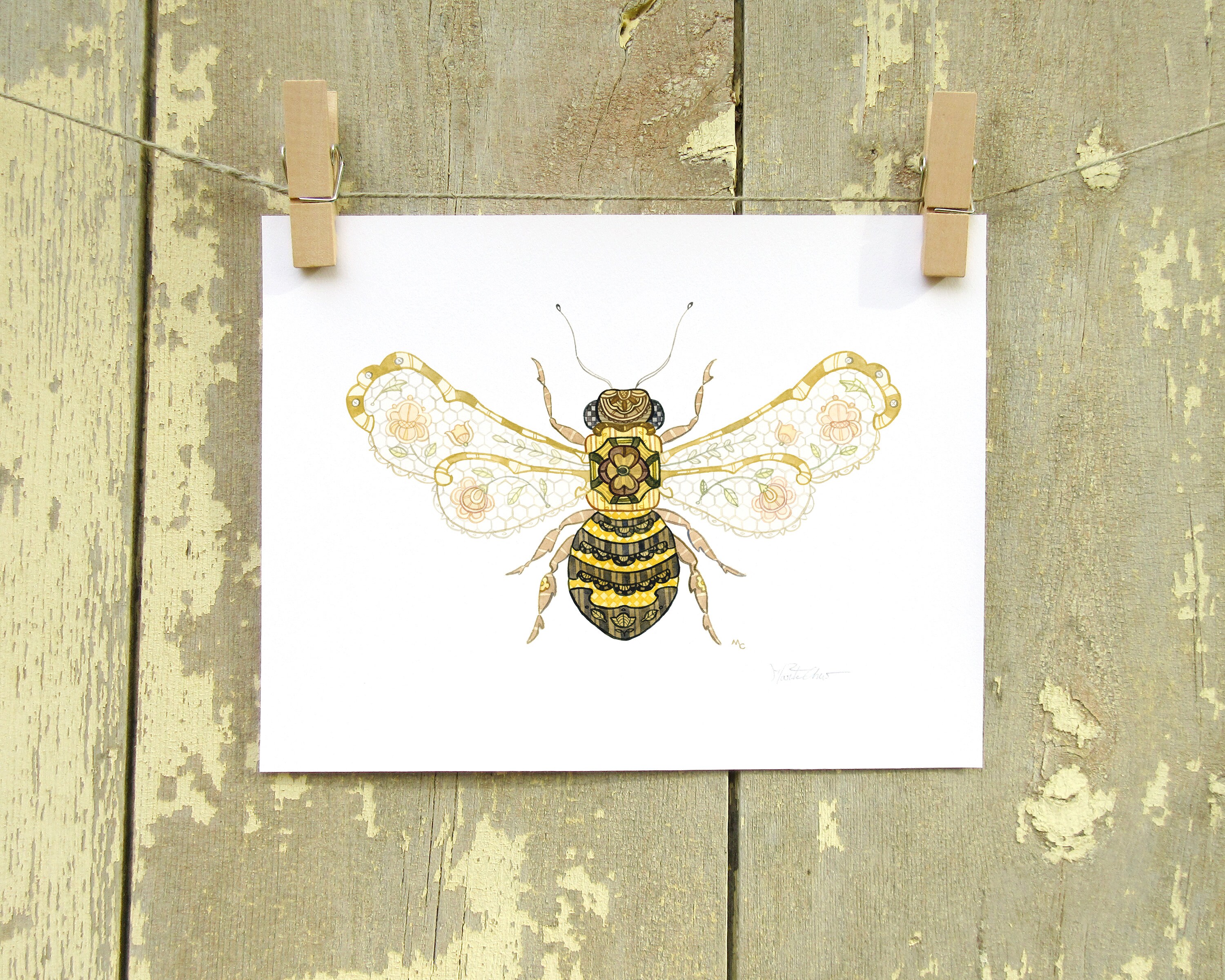 Honey Bee Watercolor Signed Archival Print // 9 X 12 Size // 11 X 14 ...