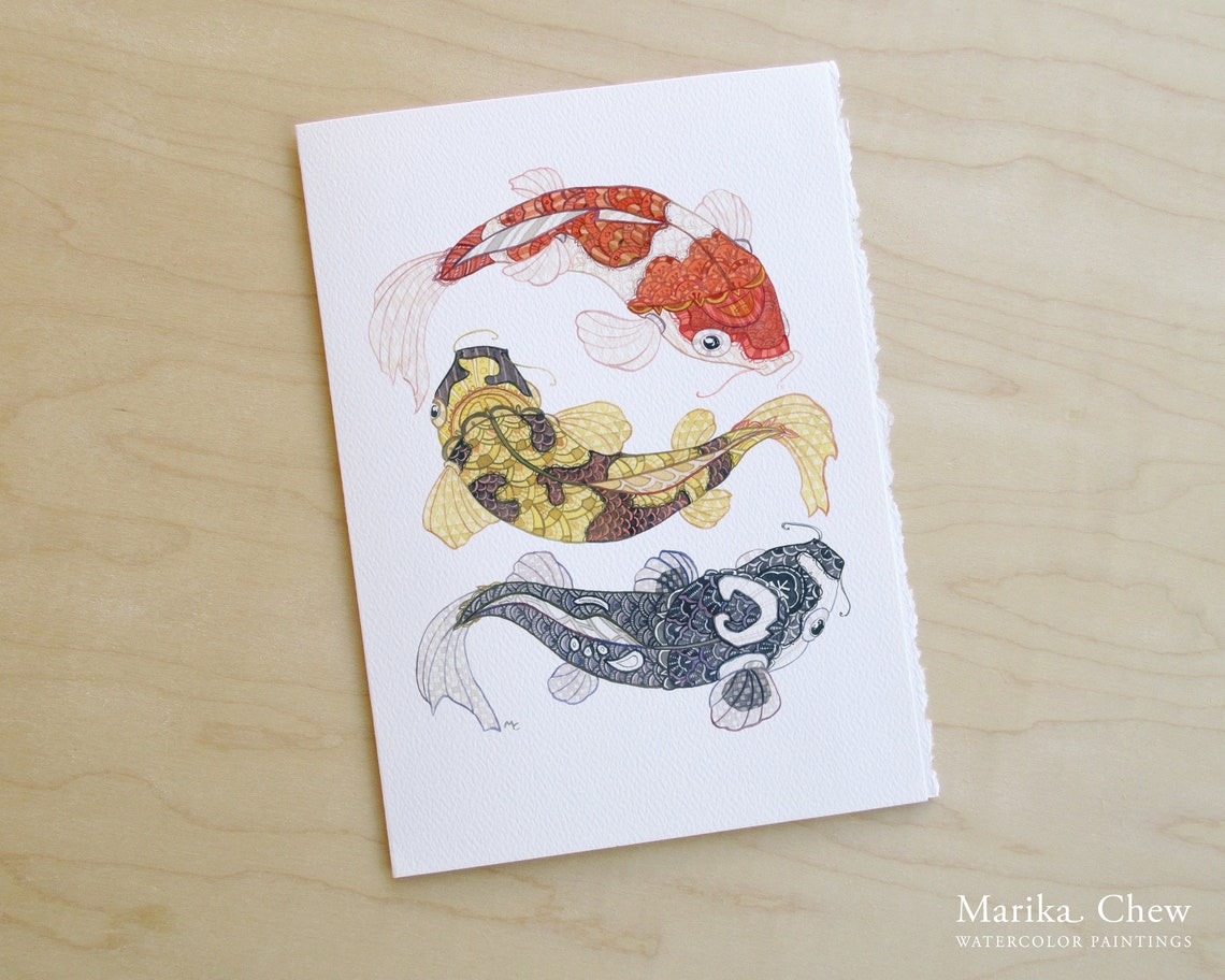 Koi Fish Watercolor Card // Animal Greeting Card // 5 X 7 Size // Art ...