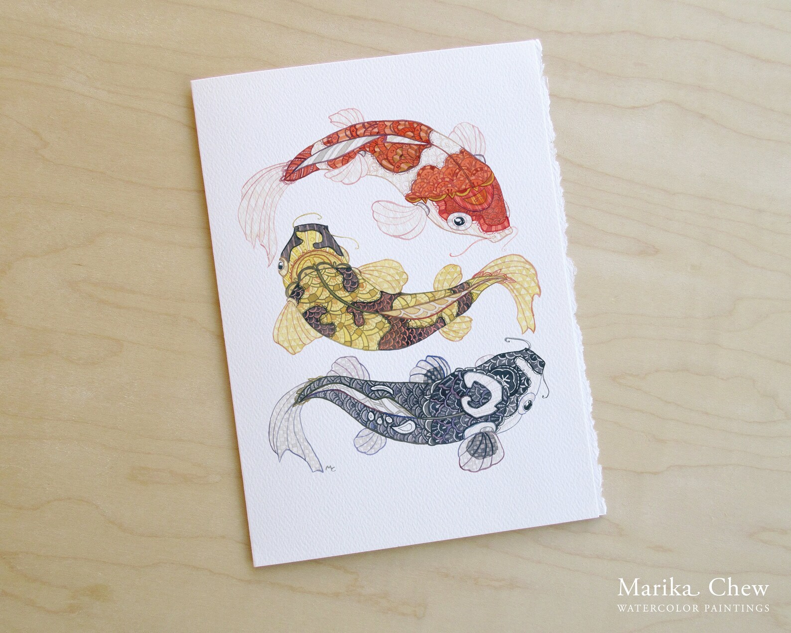 Koi Fish Watercolor Card // Animal Greeting Card // 5 X 7 Size // Art ...