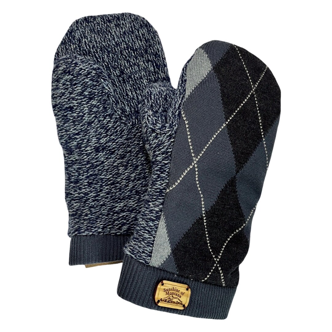 Blue Argyle Wool Mittens/recycled Fabric - Etsy
