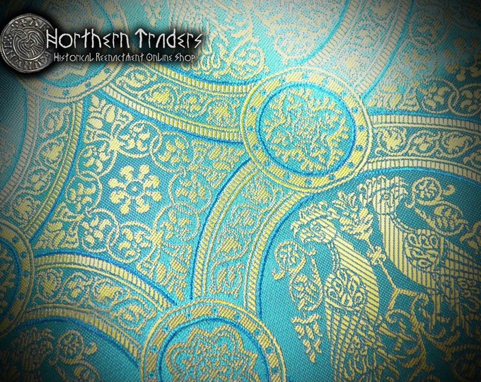 Brocade With Confronted Birds - Turquoise / Golden - Etsy