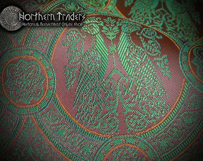 Brocade With Confronted Birds Brown / Turquoise / Ochre - Etsy
