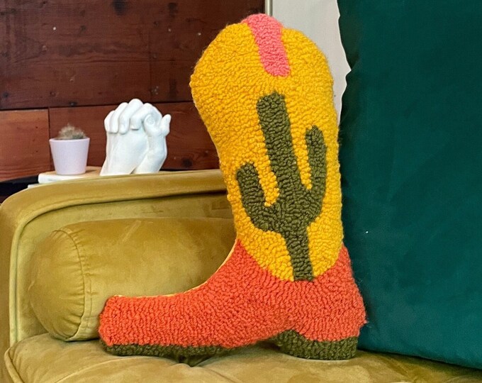 Tufted Cowboy Cowgirl Boot Pillows Handmade Boot Pillow Punch Needle ...