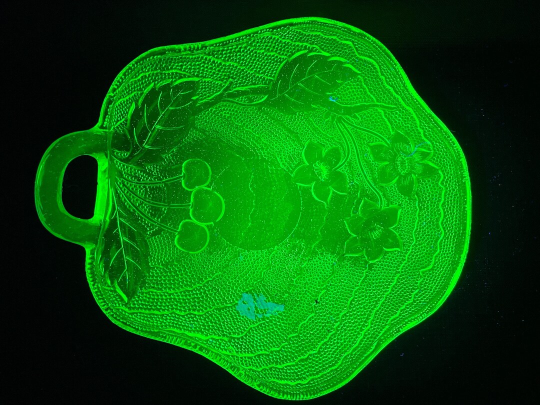 Uranium Glass Cherry Blossoms Bowl Vintage Green Indiana Glass ...