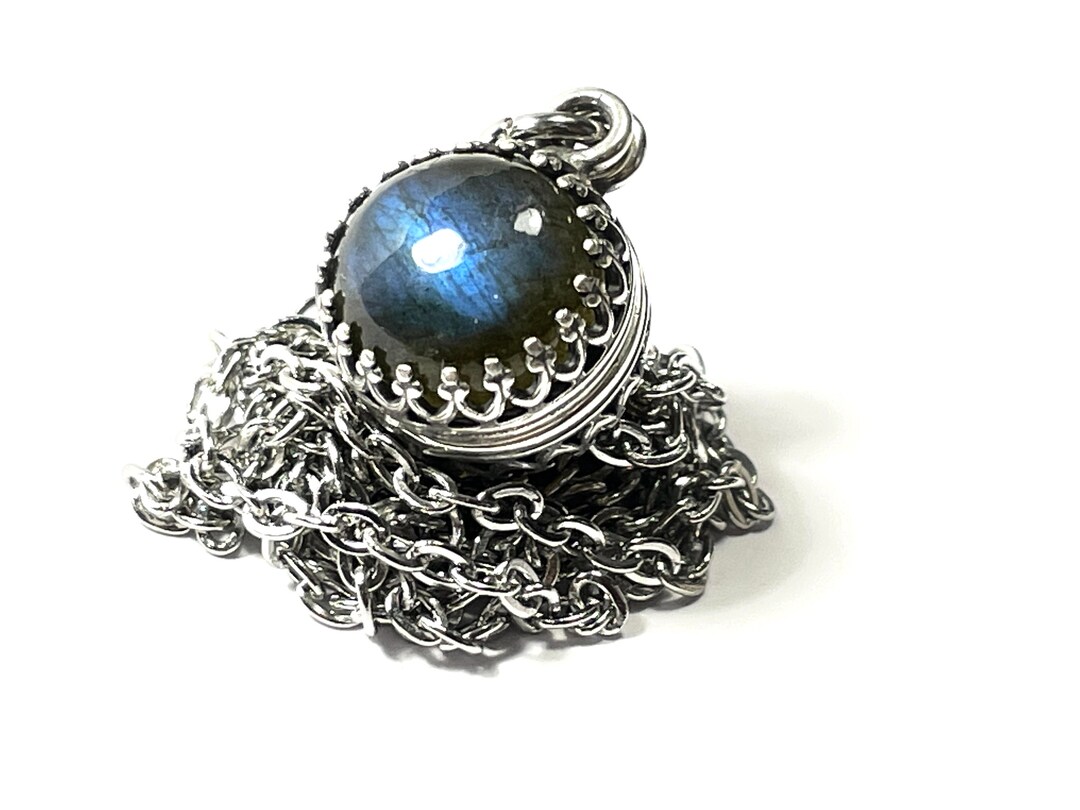 Victorian Blue Labradorite Sphere Antiqued Silver Pendant Necklace ...