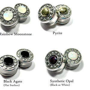 Crystal Moon Phase Plugs 13/16 20mm PAIR Stainless Gemstone Rose Smoky ...