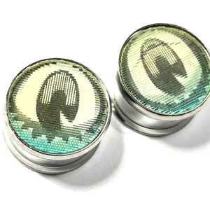 Lenticular Winking Eye Plugs 11/16" (18mm) PAIR Stainless Screw Tunnel ...