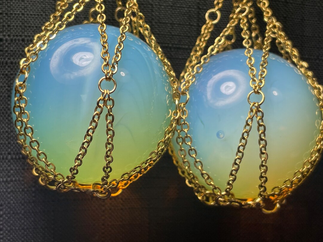 Opalite Ear Weight 6g-00g PAIR Golden Chained Sphere Hanger Crystal ...