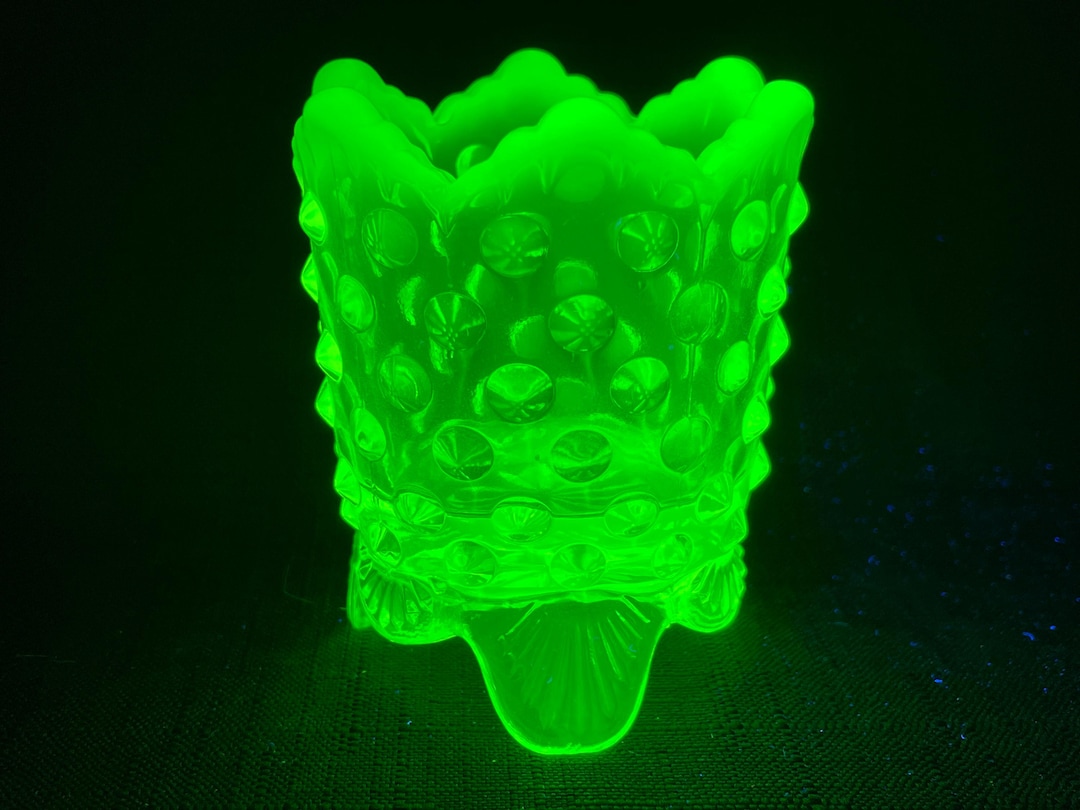Topaz Opalescent Uranium Glass Hobnail Toothpick Holder Yellow Vaseline ...