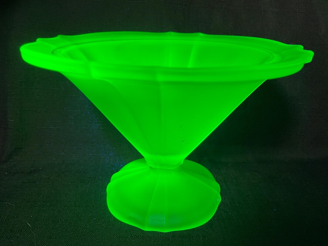 Uranium Glass Footed Compote Bowl UV Reactive - Etsy
