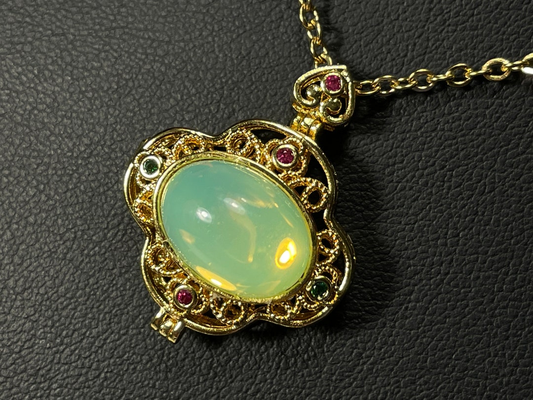 Uranium Glass Locket Pendant Golden Filigree Plated Brass Victorian ...