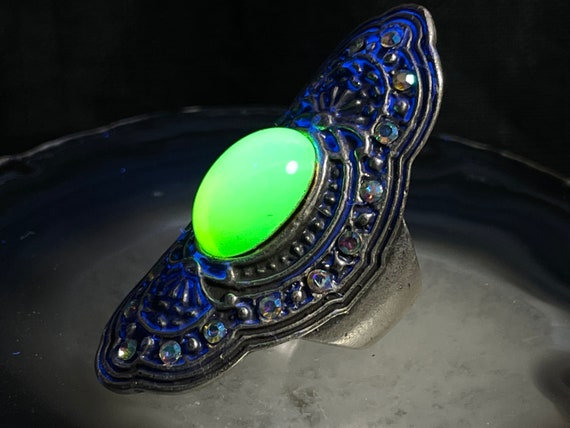 Large Uranium & Rhinestone Ring Orate Shield Adjustable Unisex | Etsy