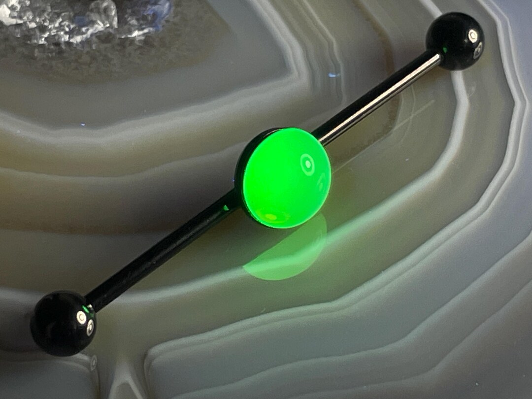 Uranium Glass Industrial Barbell SINGLE 14g Black Stainless Steel 38mm ...