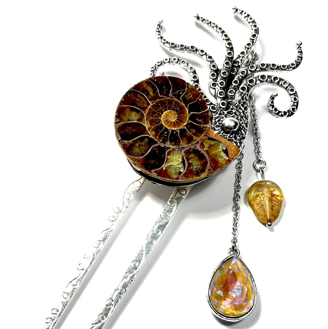 Ammonite Fossil Hair Stick Fork Kraken Squid Cephalopod Octopus ...