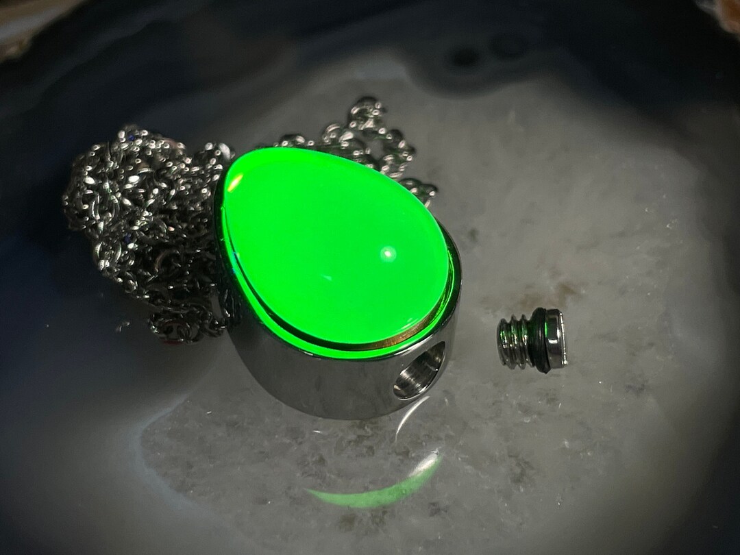 Uranium Glass Urn Pendant Stainless Steel Cremation Ashes Necklace ...