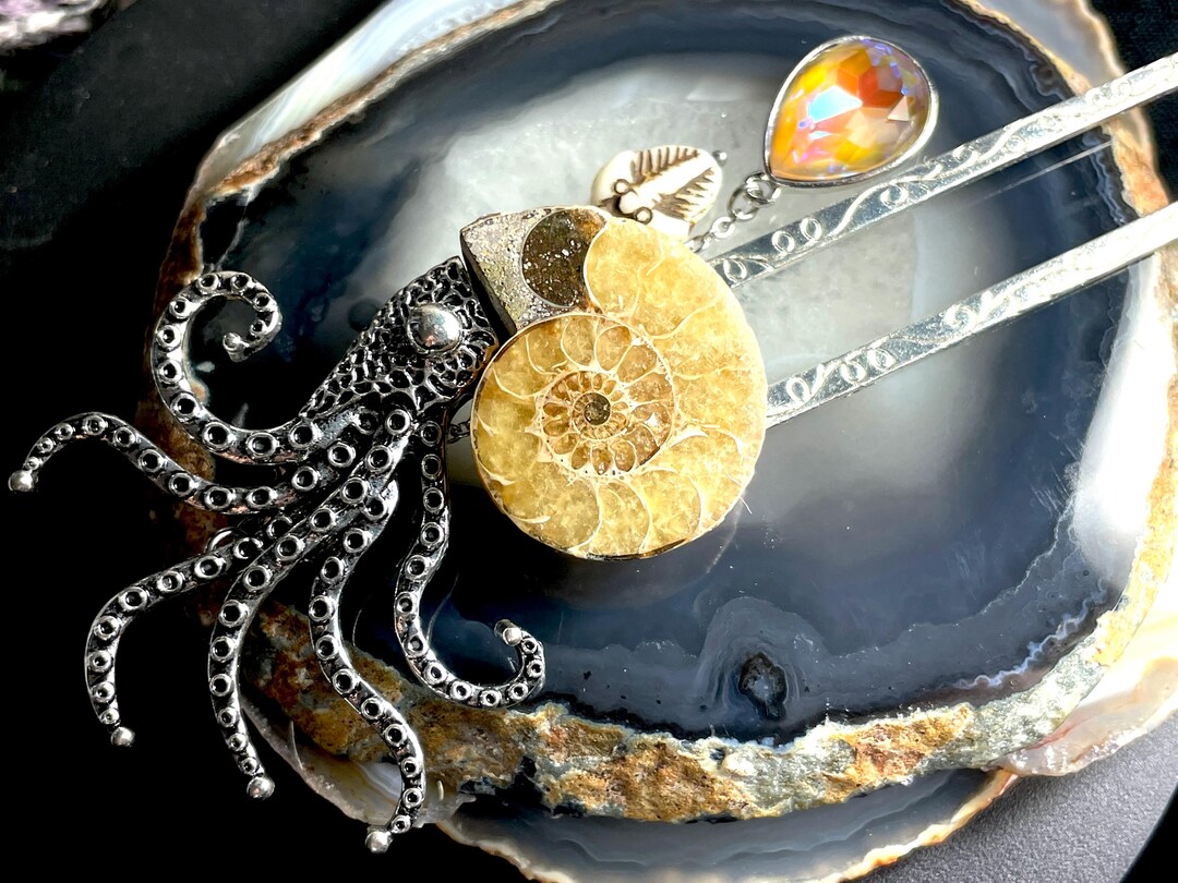 Ammonite Fossil Hair Stick Fork Kraken Squid Cephalopod Octopus ...