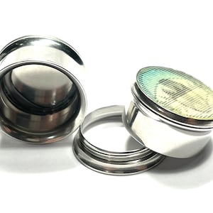 Lenticular Winking Eye Plugs 11/16" (18mm) PAIR Stainless Screw Tunnel ...