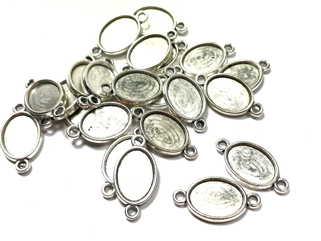 20pc 14x10mm Oval Connector Bezels 10x14mm Antique Silver Double Sided ...