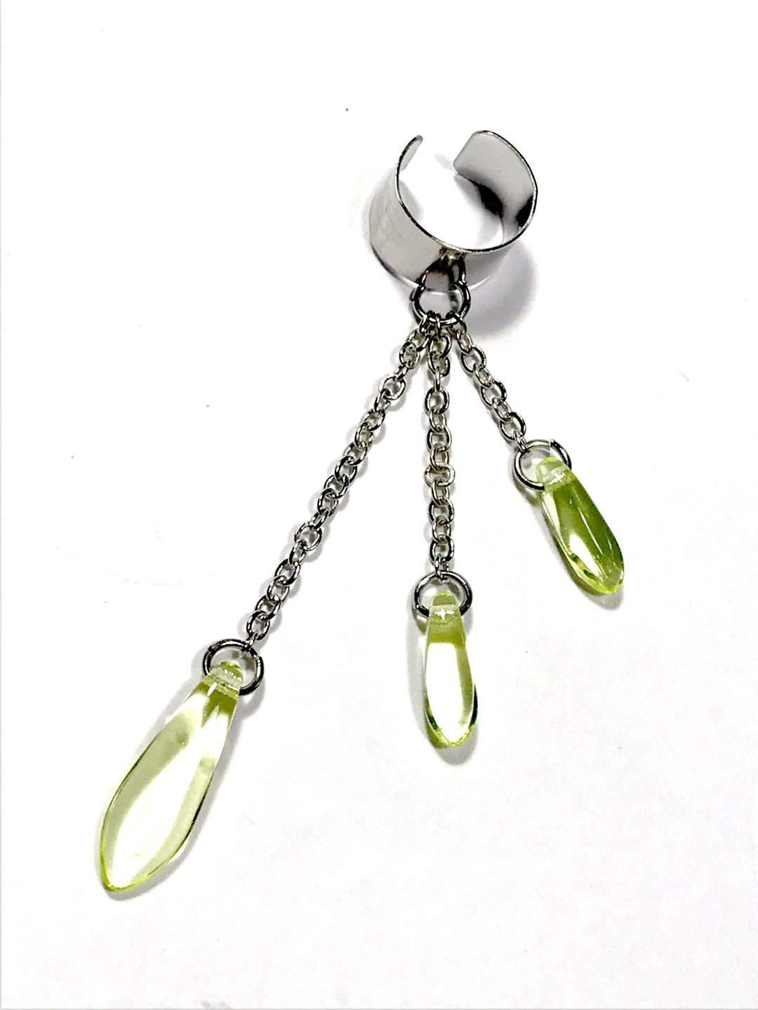 Uranium Glass Ear Cuff, Non Piercing Stainless Steel, UV Reactive ...