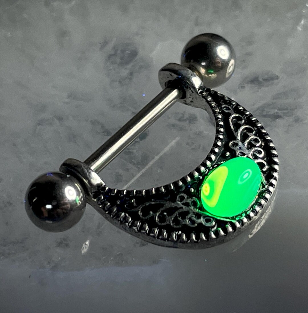 Uranium Glass Stirrup Ring Body Jewelry SINGLE 14g Stainless Filigree ...
