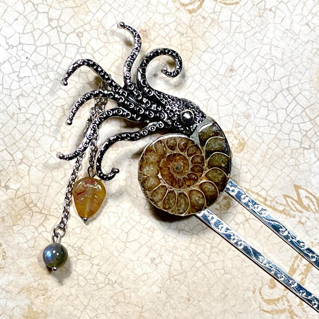 Ammonite Fossil Hair Stick With Trilobite & Labradorite Accents - Etsy
