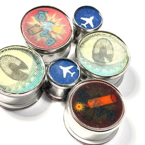 Lenticular Winking Eye Plugs 11/16" (18mm) PAIR Stainless Screw Tunnel ...