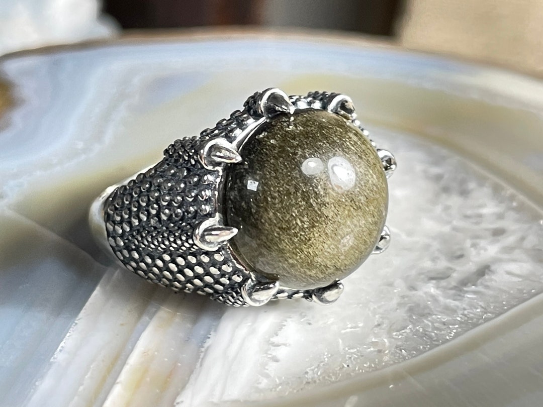 Sterling Obsidian Dragon Claw Ring - Men's Adjustable Antiqued 925 ...