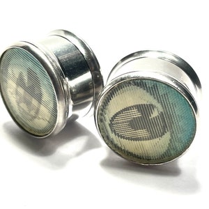 Lenticular Winking Eye Plugs 11/16" (18mm) PAIR Stainless Screw Tunnel ...