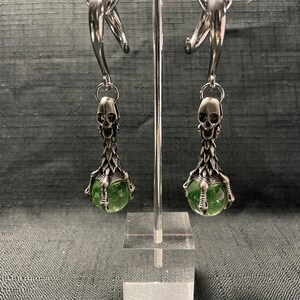 Uranium Glass Claw Skull Ear Hanger 14g-00g PAIR Fluorescent Weights ...